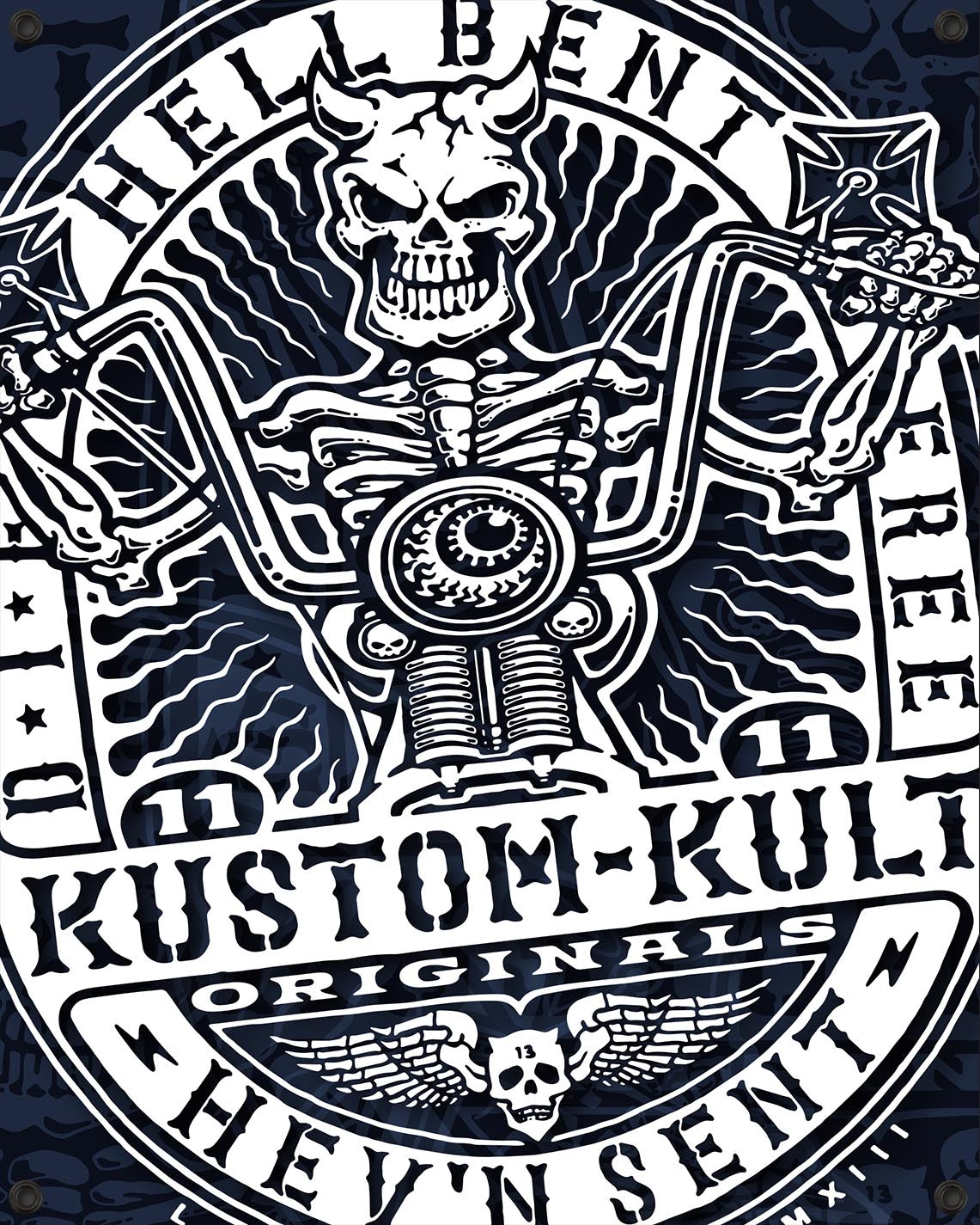 HELL BENT RIDER ~ White - Banner – KUSTOM KULT®